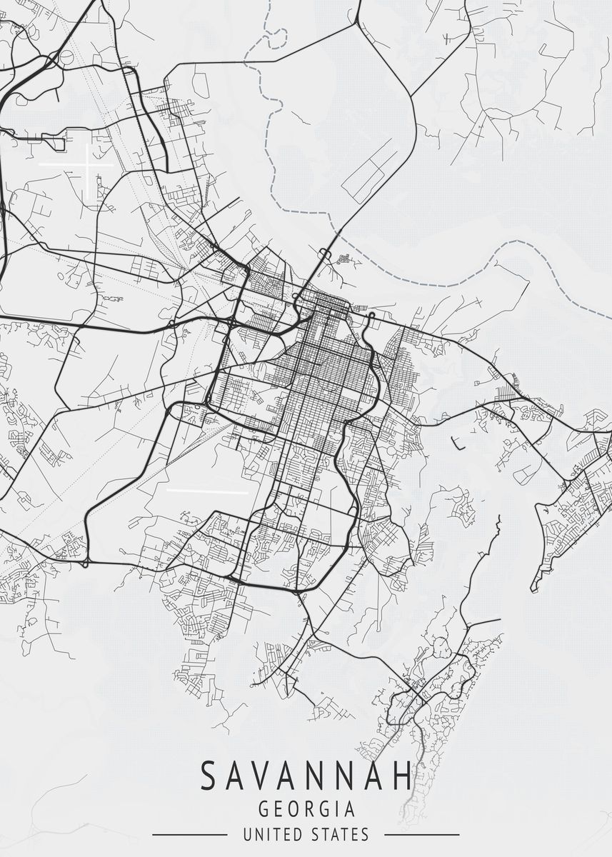 'Savannah Georgia City Map' Poster, picture, metal print, paint by Tim ...