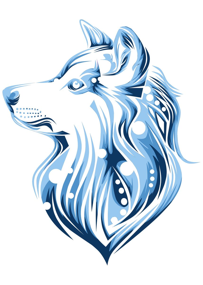 'simple blue wolf' Poster, picture, metal print, paint by erna setiawan ...