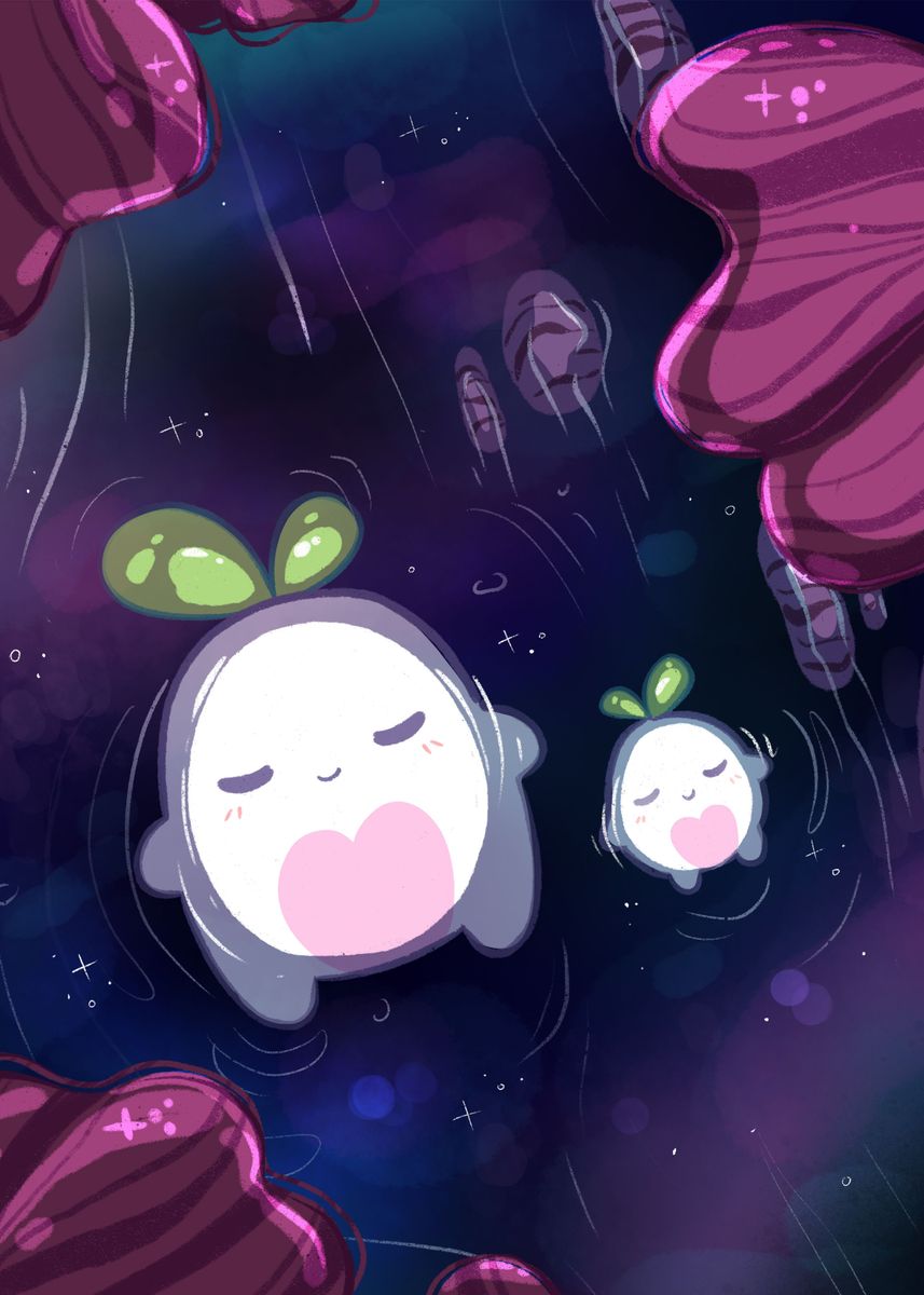 'Floating Buds' Poster, picture, metal print, paint by Chuubibi | Displate