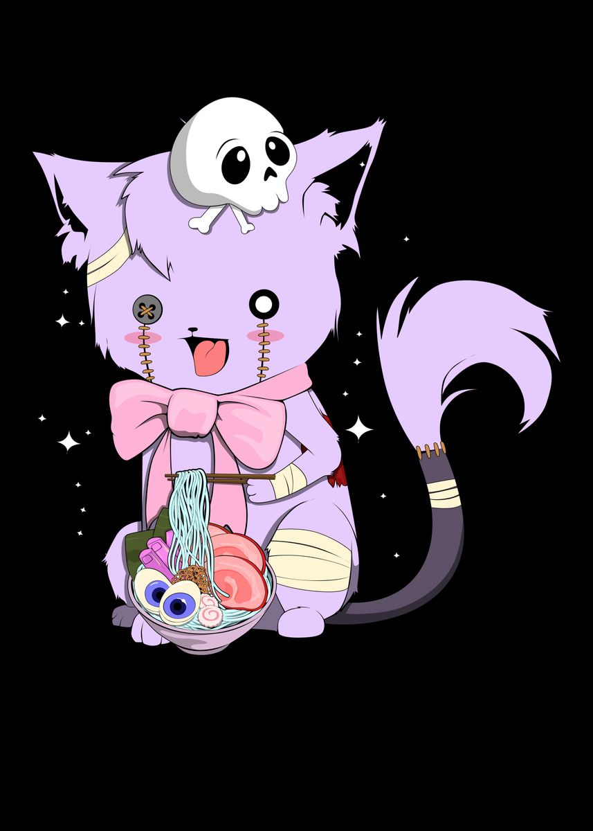 'Pastel Goth Cat Ramen' Poster by Alexander Roose | Displate