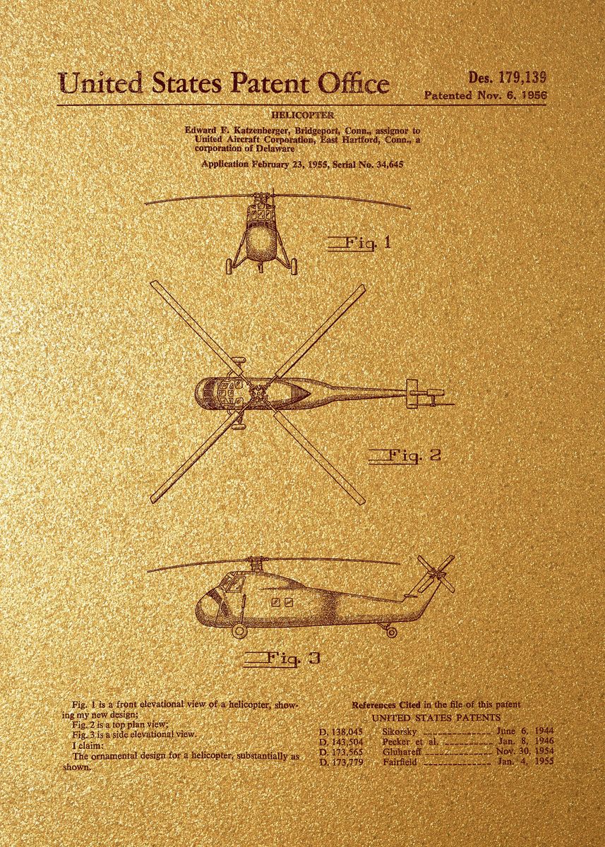 '31 Helicopter Patent 1956' Poster, picture, metal print, paint by ...