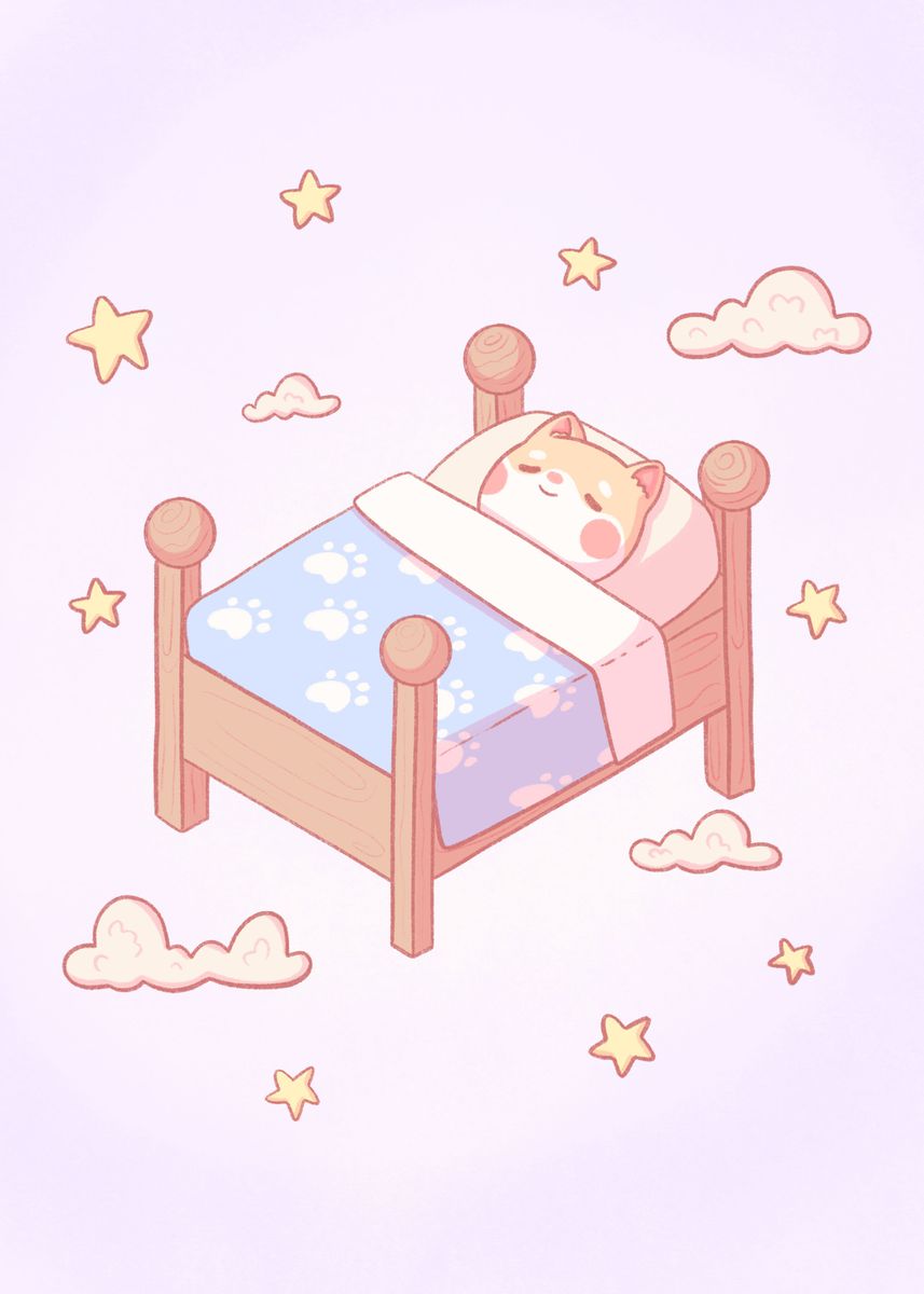 'Sleepy Bean' Poster, picture, metal print, paint by Christina | Displate