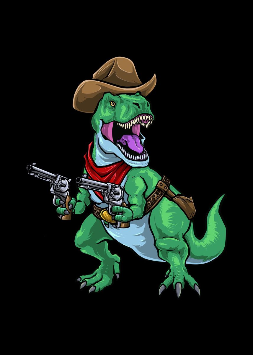 'Cowboy TRex Dinosaur' Poster, picture, metal print, paint by Mealla ...