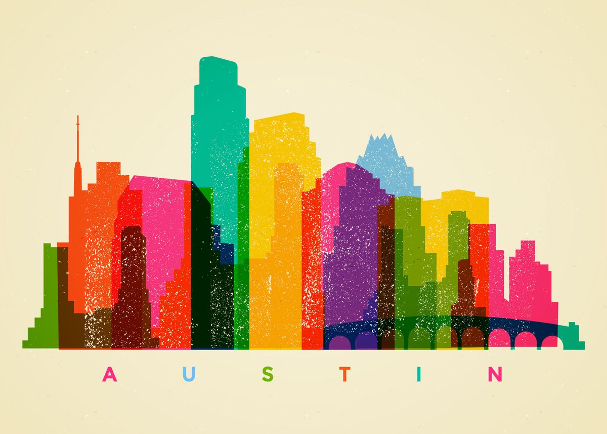 'Colorful Austin Skyline' Poster by Sam Kal | Displate