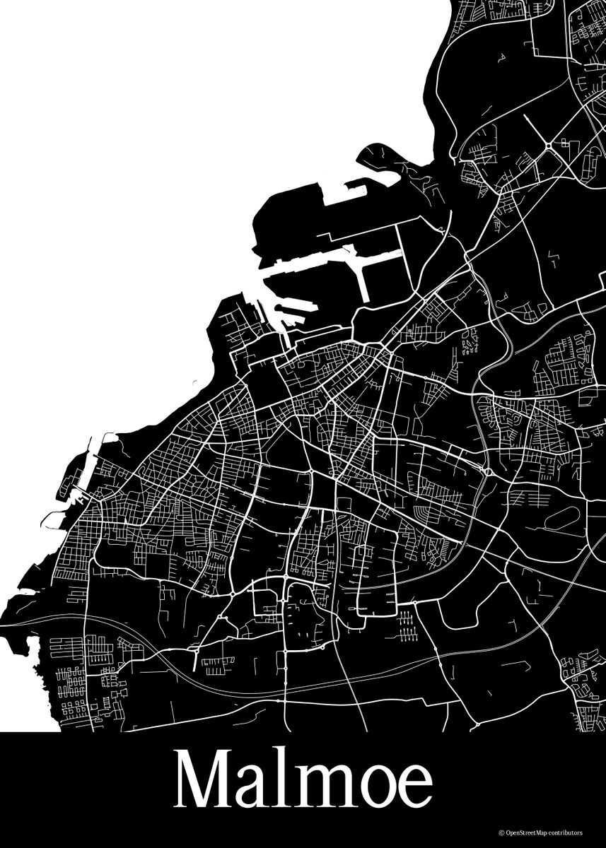 'Malmoe Sweden Black Map' Poster by Mappingz | Displate