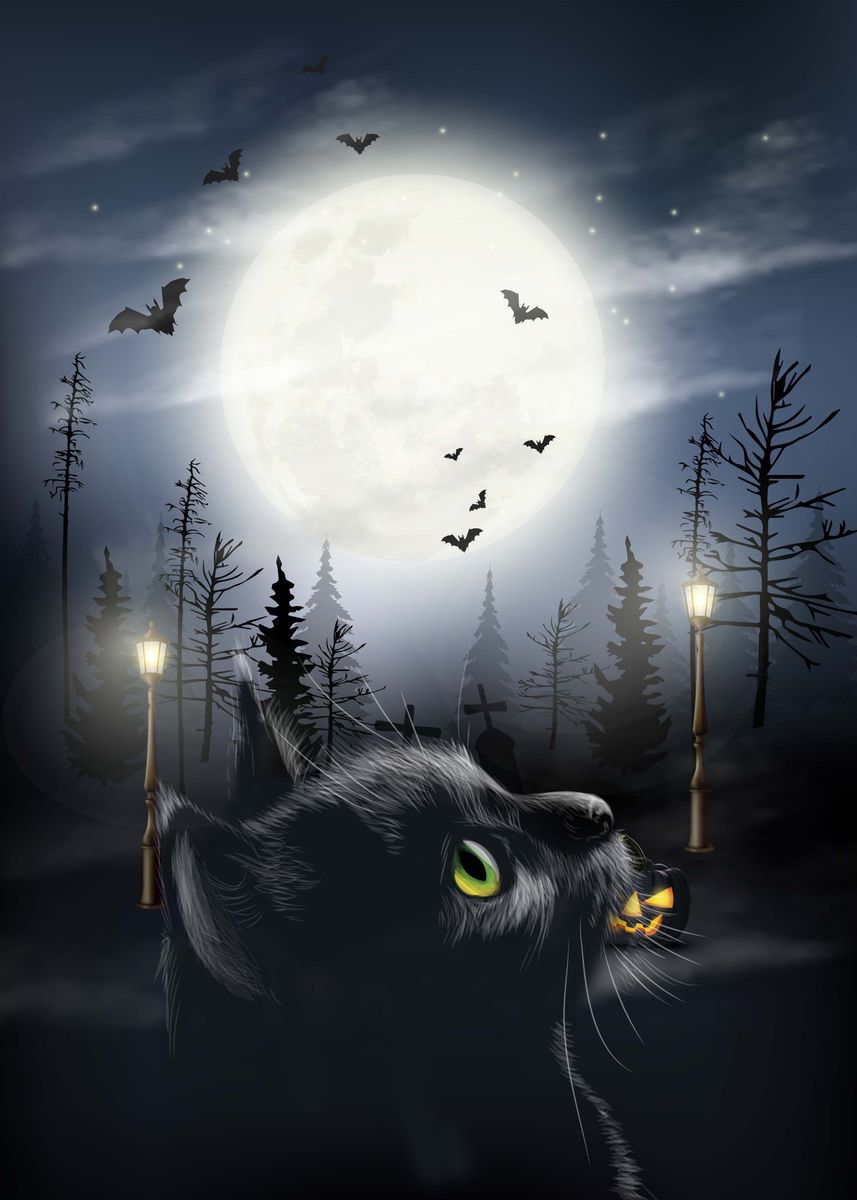 'Black Cat Halloween' Poster, picture, metal print, paint by Ari yanda ...