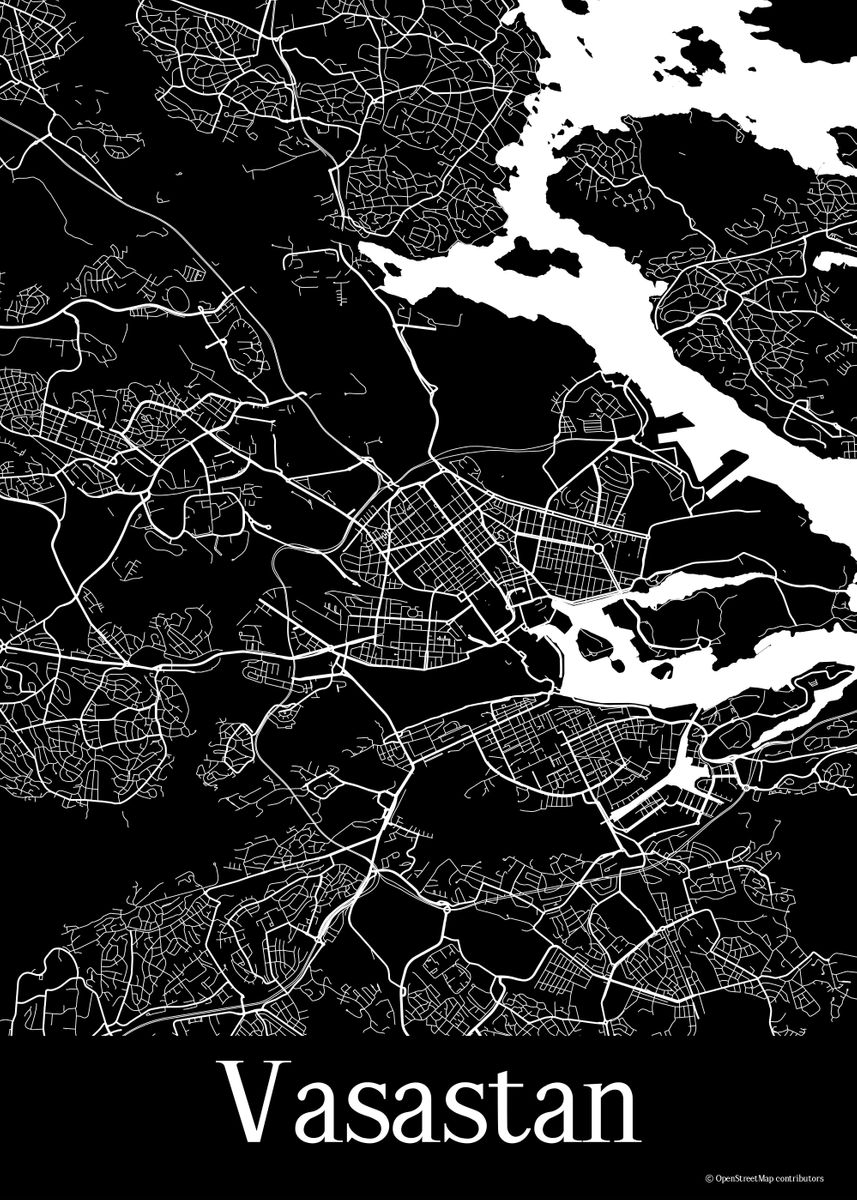 'Vasastan Sweden Black Map' Poster by Mappingz | Displate