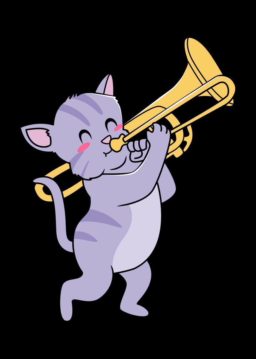 'Cat Playing Trombone' Poster, picture, metal print, paint by ...