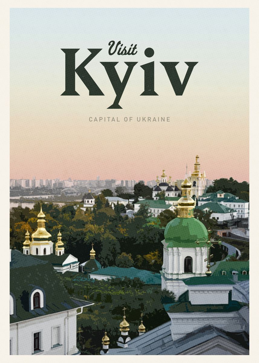 'Visit Kyiv' Poster, picture, metal print, paint by Mercury Club | Displate