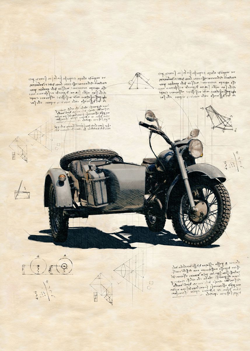 'MOTORCYCLE BLUEPRINT' Poster, picture, metal print, paint by Atomic ...