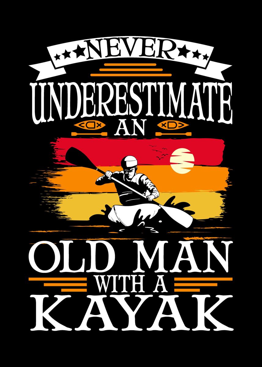 'Kayak Old Man Kayaker' Poster, picture, metal print, paint by ...
