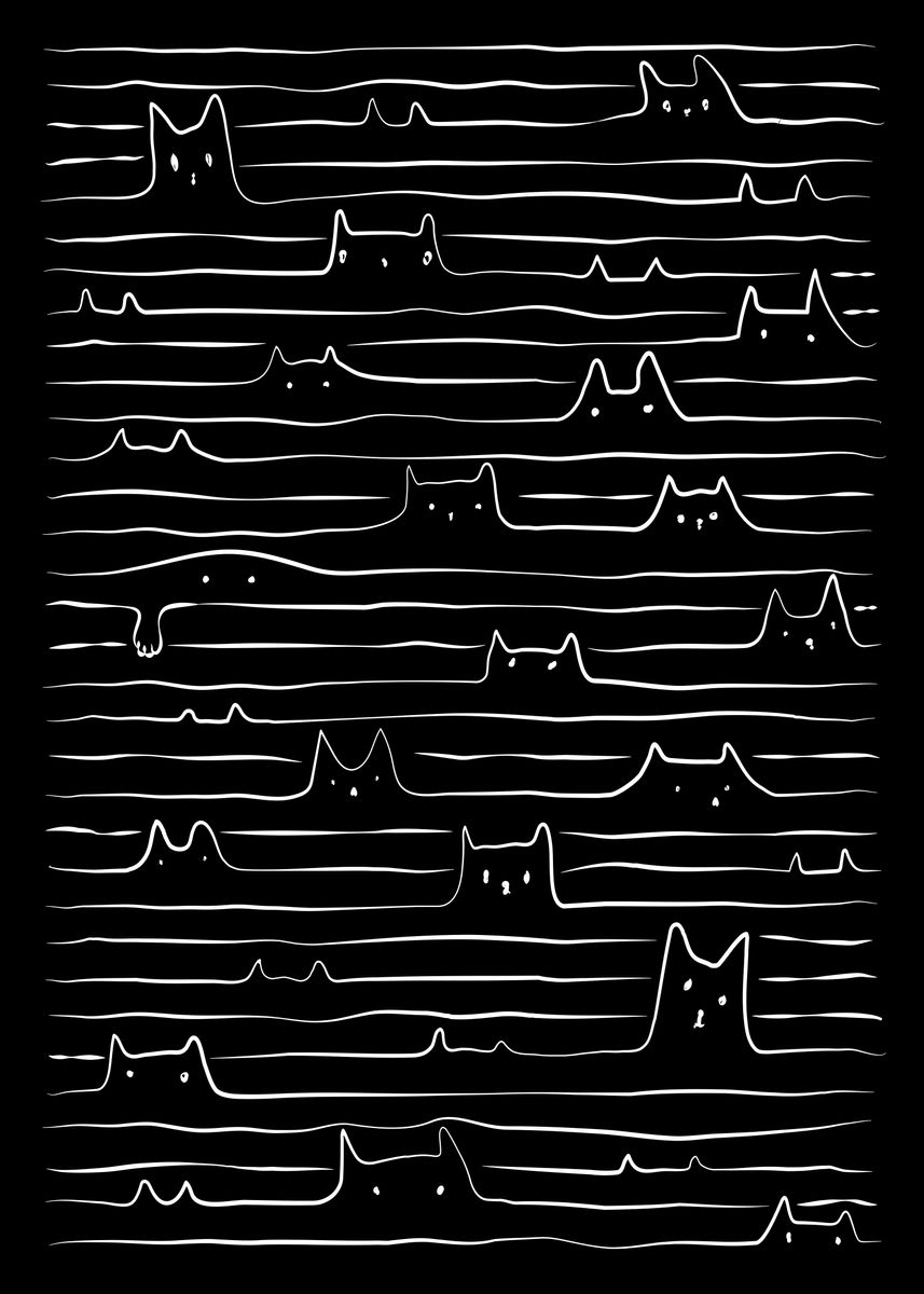 'Funny cats ink minimalist' Poster, picture, metal print, paint by ...