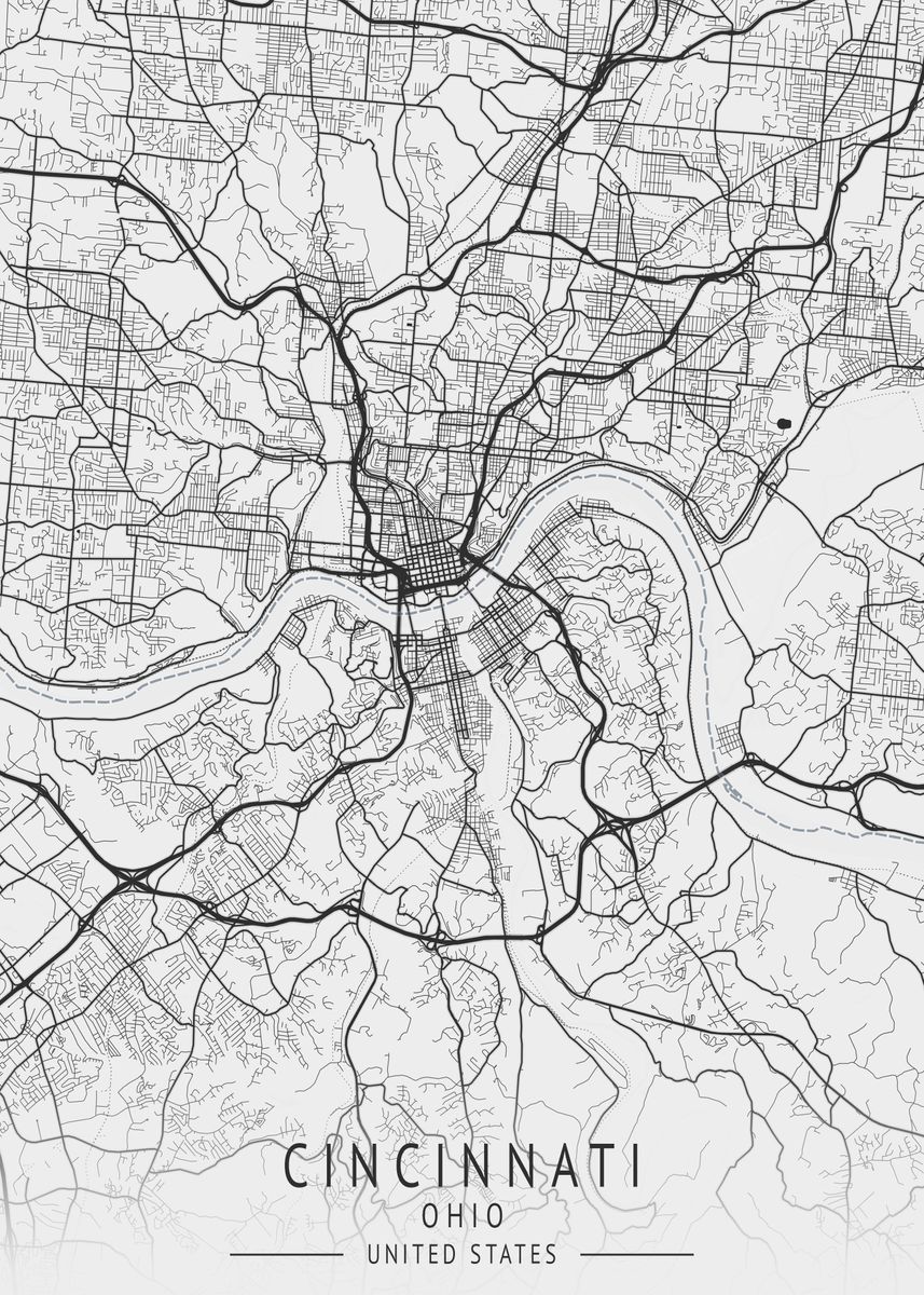 'Cincinnati Ohio City Map' Poster, picture, metal print, paint by Tim ...