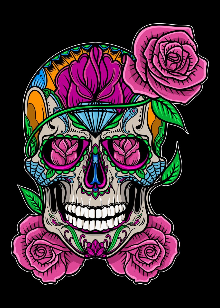 'Sugar Skull Bone Head Skul' Poster, picture, metal print, paint by ...