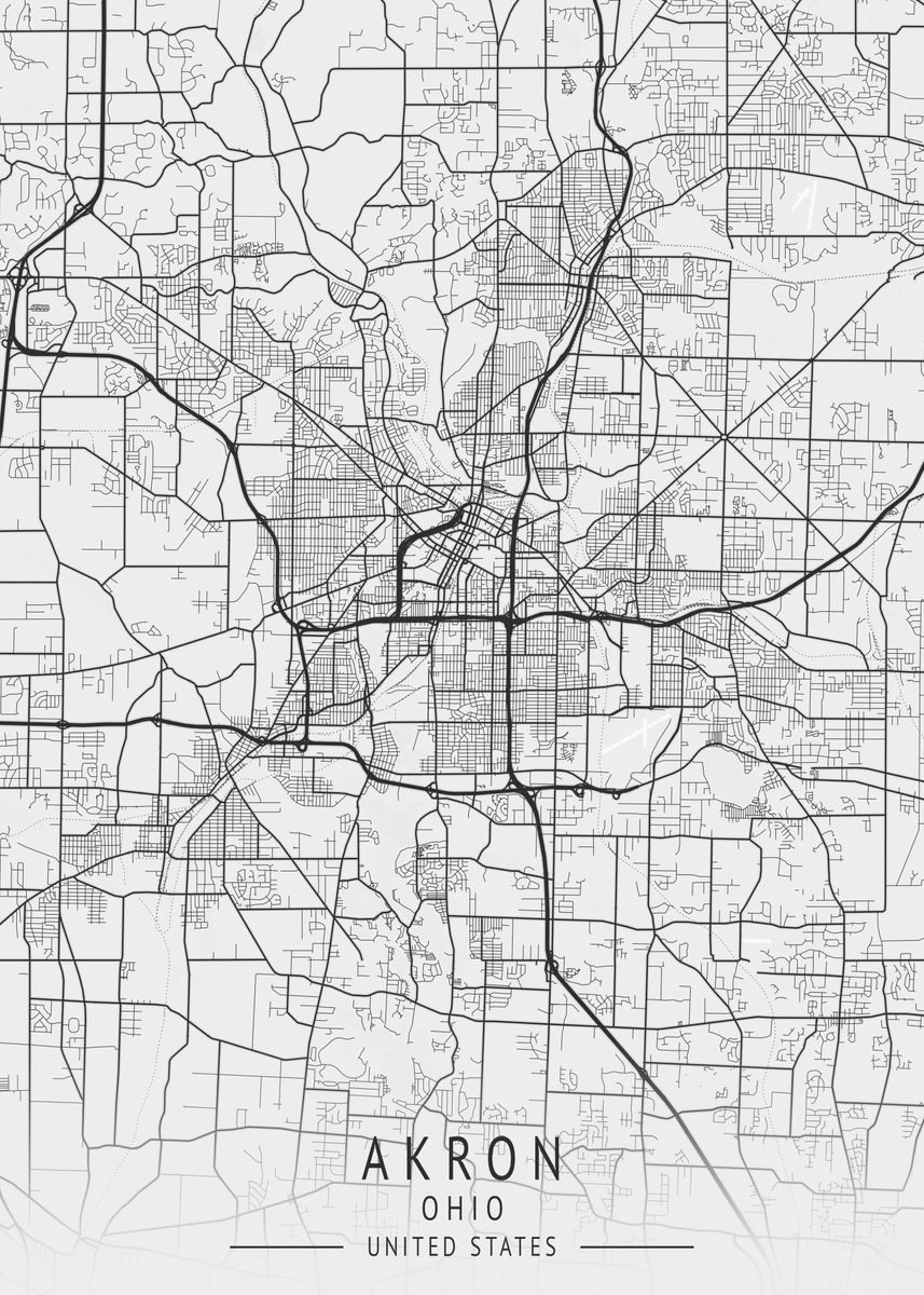 'Akron Ohio City Map' Poster, picture, metal print, paint by Tim Hinz ...