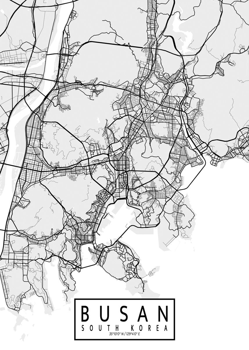 'Busan City Map Light' Poster, picture, metal print, paint by deMAP ...