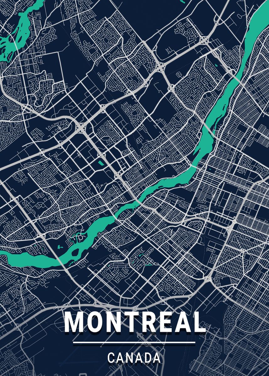 'Montreal City Map Canada' Poster, picture, metal print, paint by Max ...