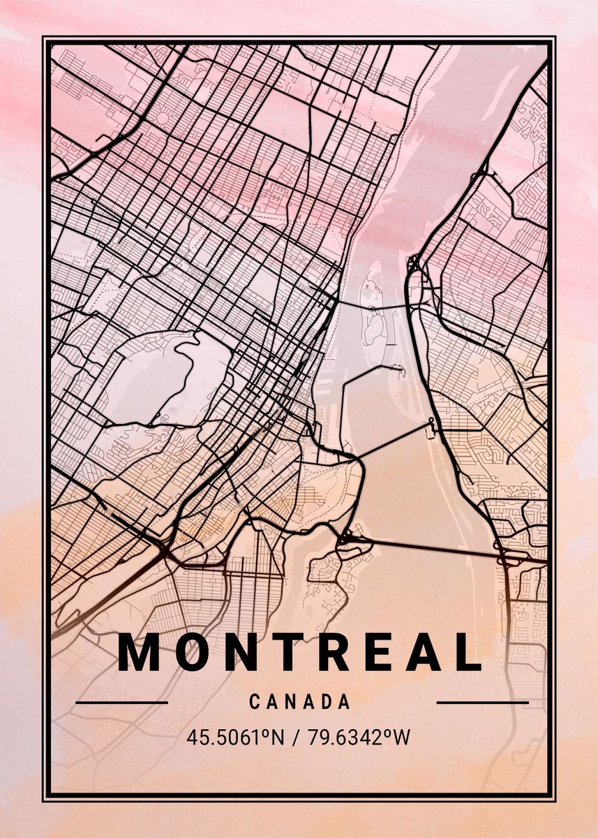 'Montreal City Map Canada' Poster, picture, metal print, paint by Max ...