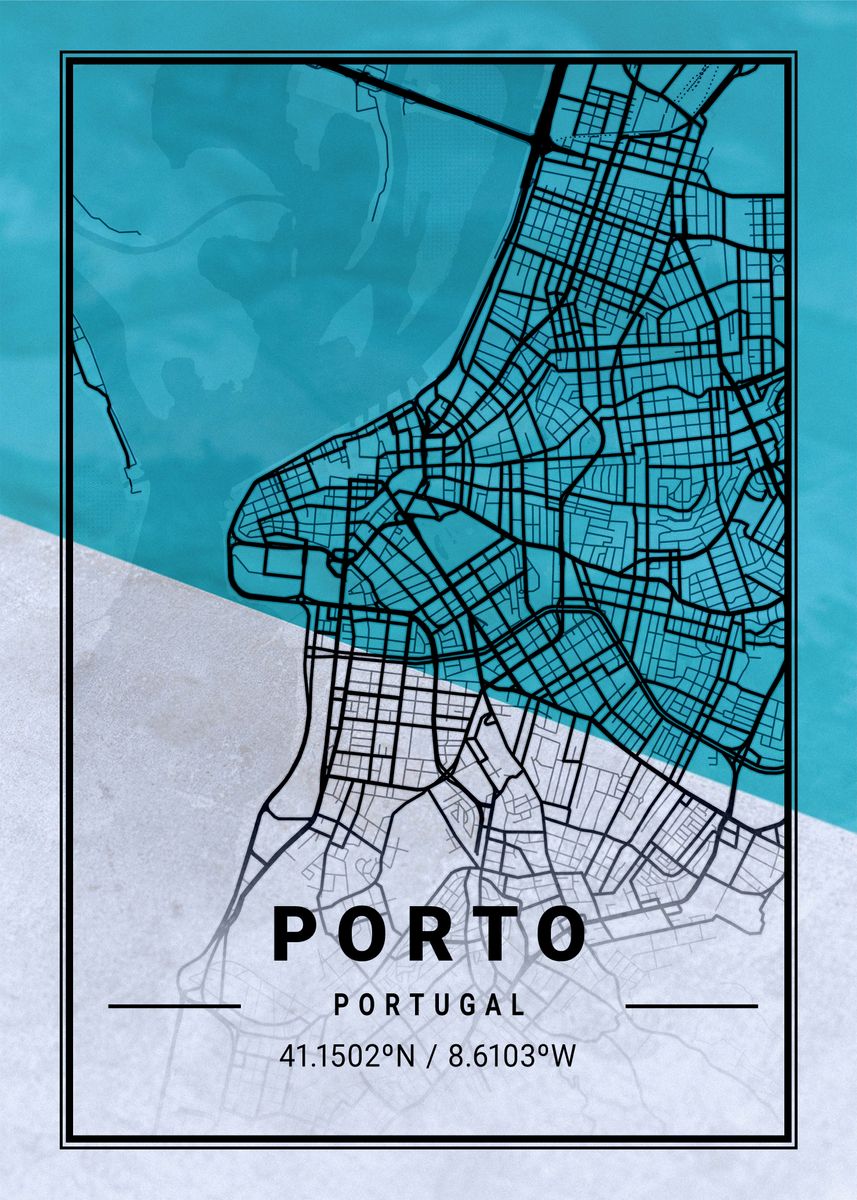 'Porto City Map Portugal' Poster, picture, metal print, paint by Max ...