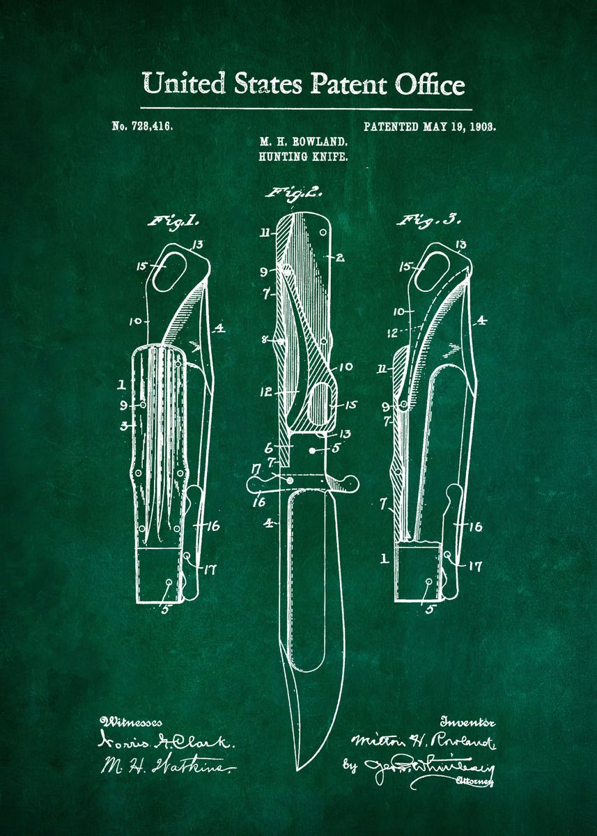 '64 Hunting Knife Patent 1' Poster, picture, metal print, paint by ...
