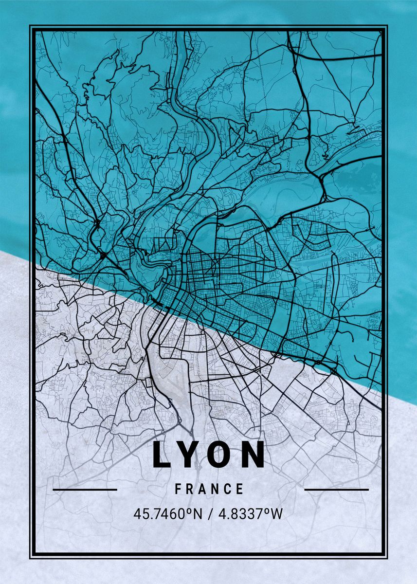 'Lyon City Map France' Poster, picture, metal print, paint by Max Ronn ...