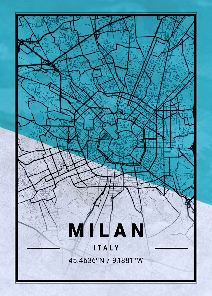 'Milan City Map Italy' Poster, picture, metal print, paint by Max Ronn ...