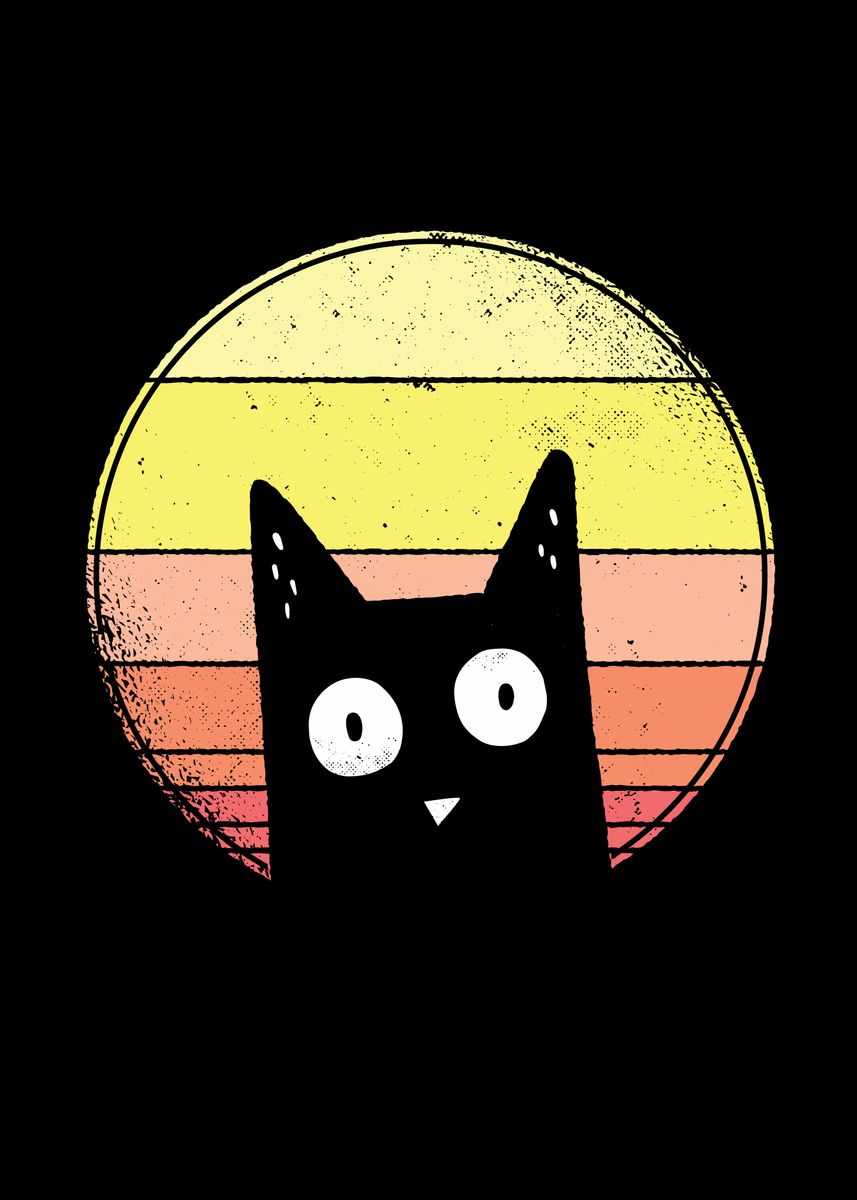 'Retro black cat ' Poster, picture, metal print, paint by Simon Darren ...