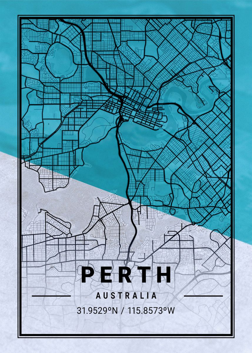 'Perth City Map Australia' Poster, picture, metal print, paint by Max ...