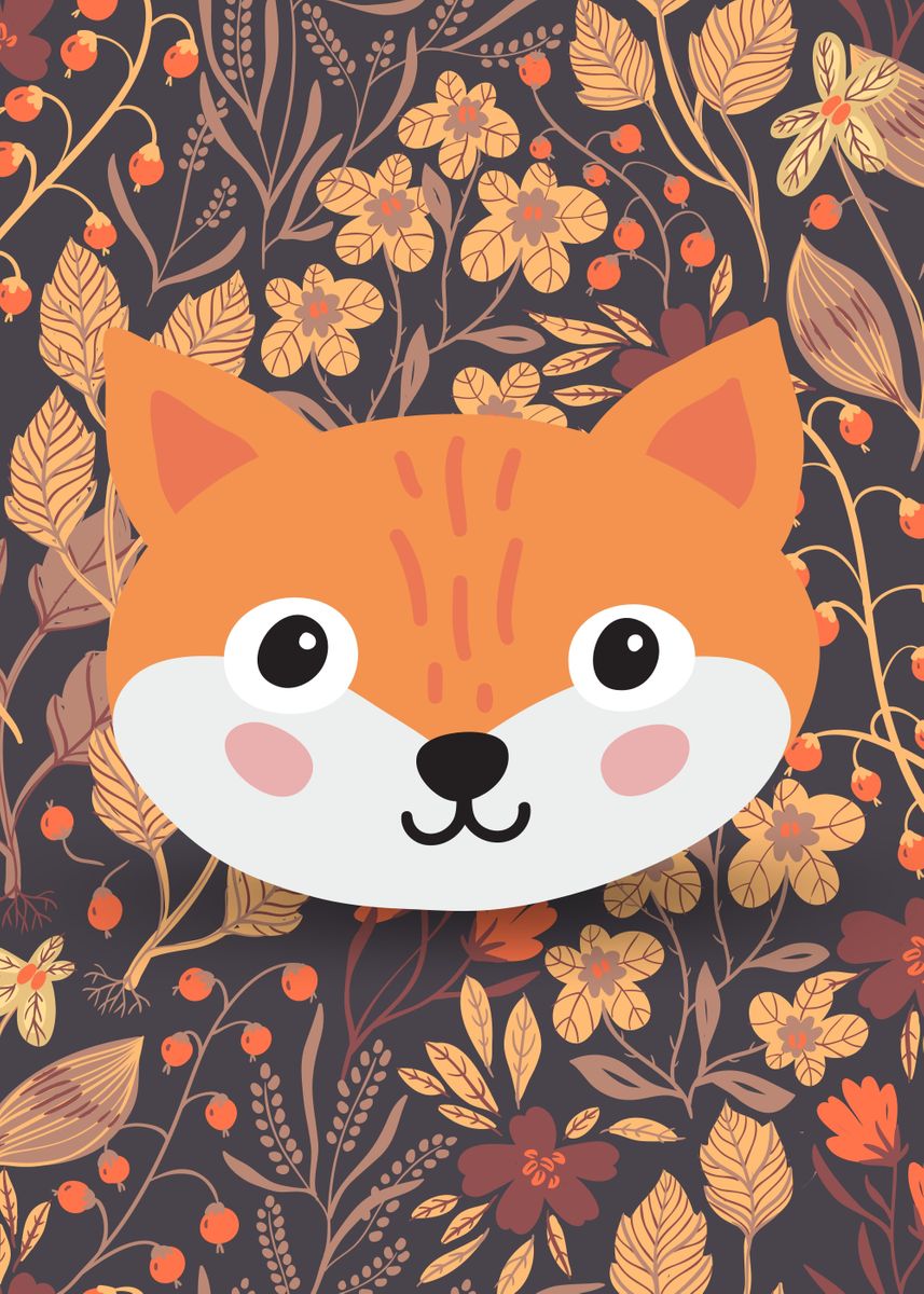 'Cute Fox in Autumn' Poster, picture, metal print, paint by Simon ...