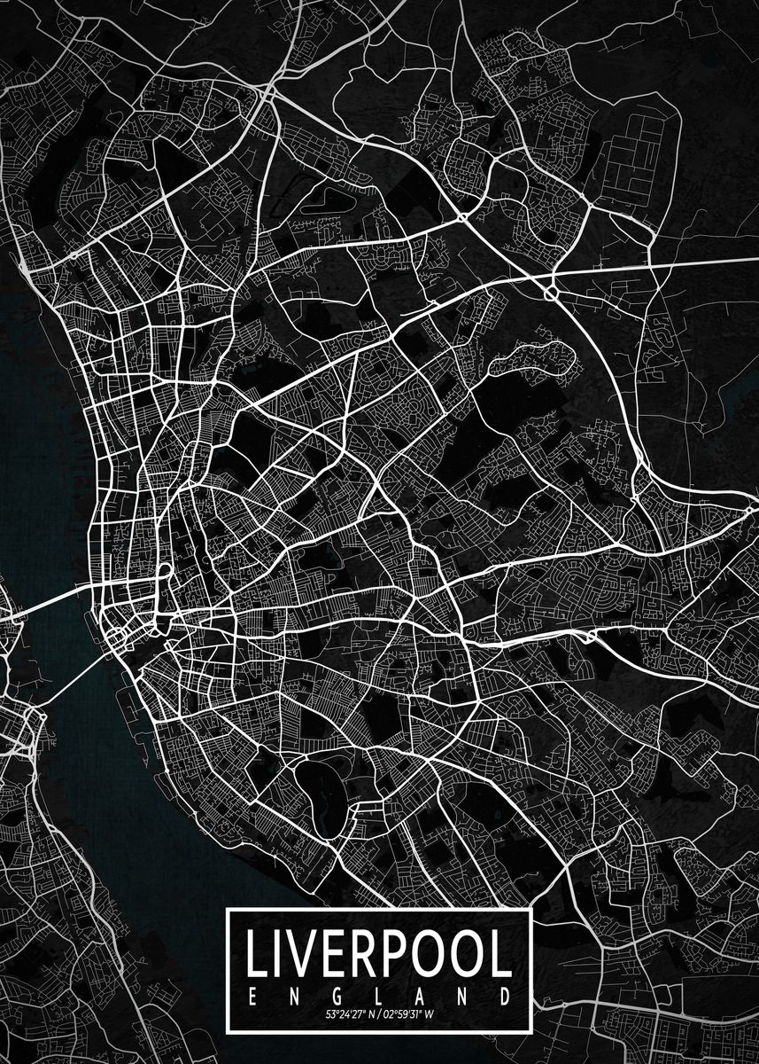 'Liverpool City Map Dark' Poster, picture, metal print, paint by deMAP ...