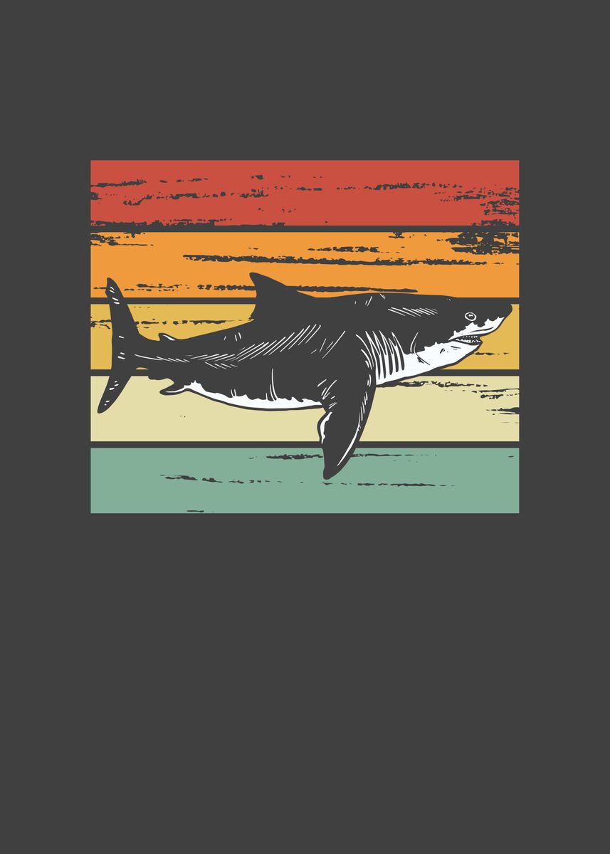 'Shark retro vintage' Poster, picture, metal print, paint by BeMi ...