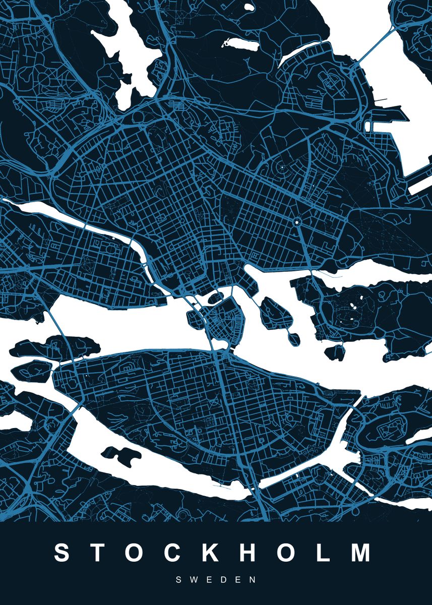 'STOCKHOLM City Map Sweden' Poster, picture, metal print, paint by ...