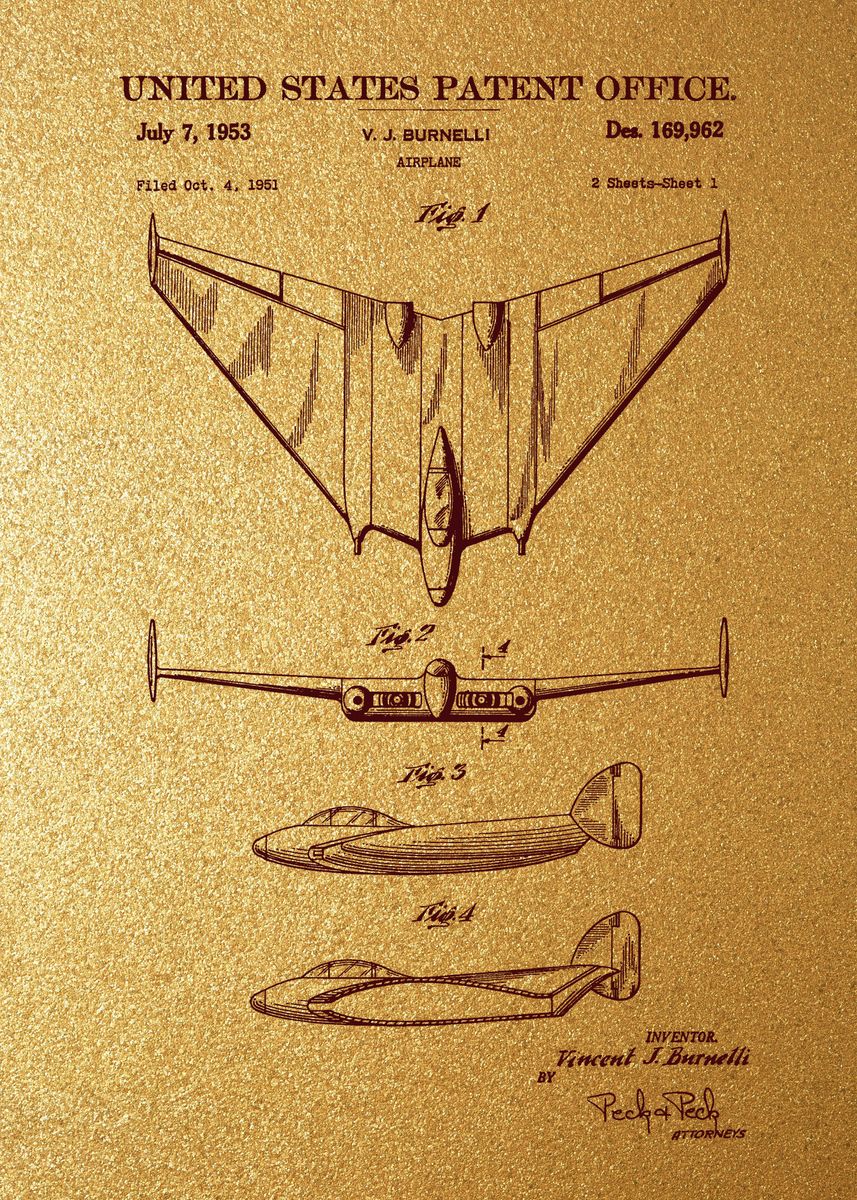 '59 Burnelli Flying Wing P' Poster, picture, metal print, paint by ...