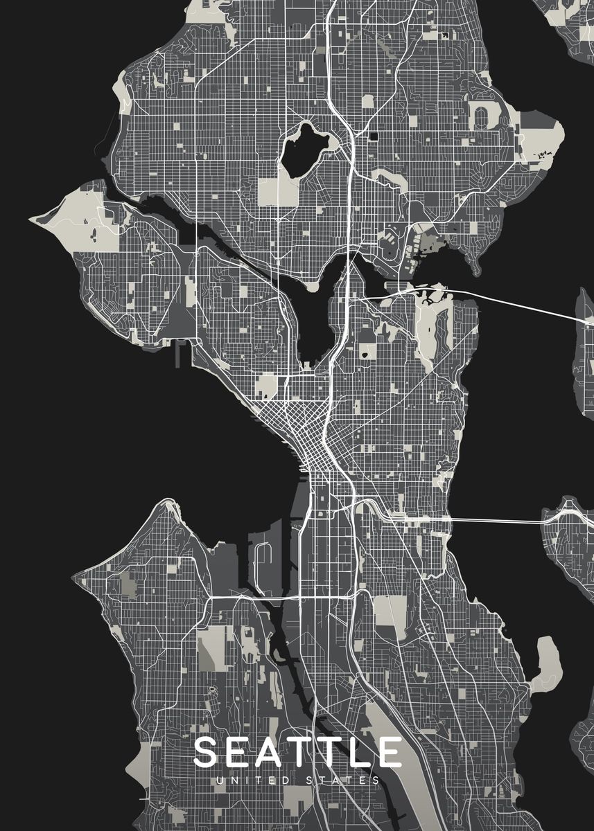 'Seattle' Poster, picture, metal print, paint by mapsies | Displate