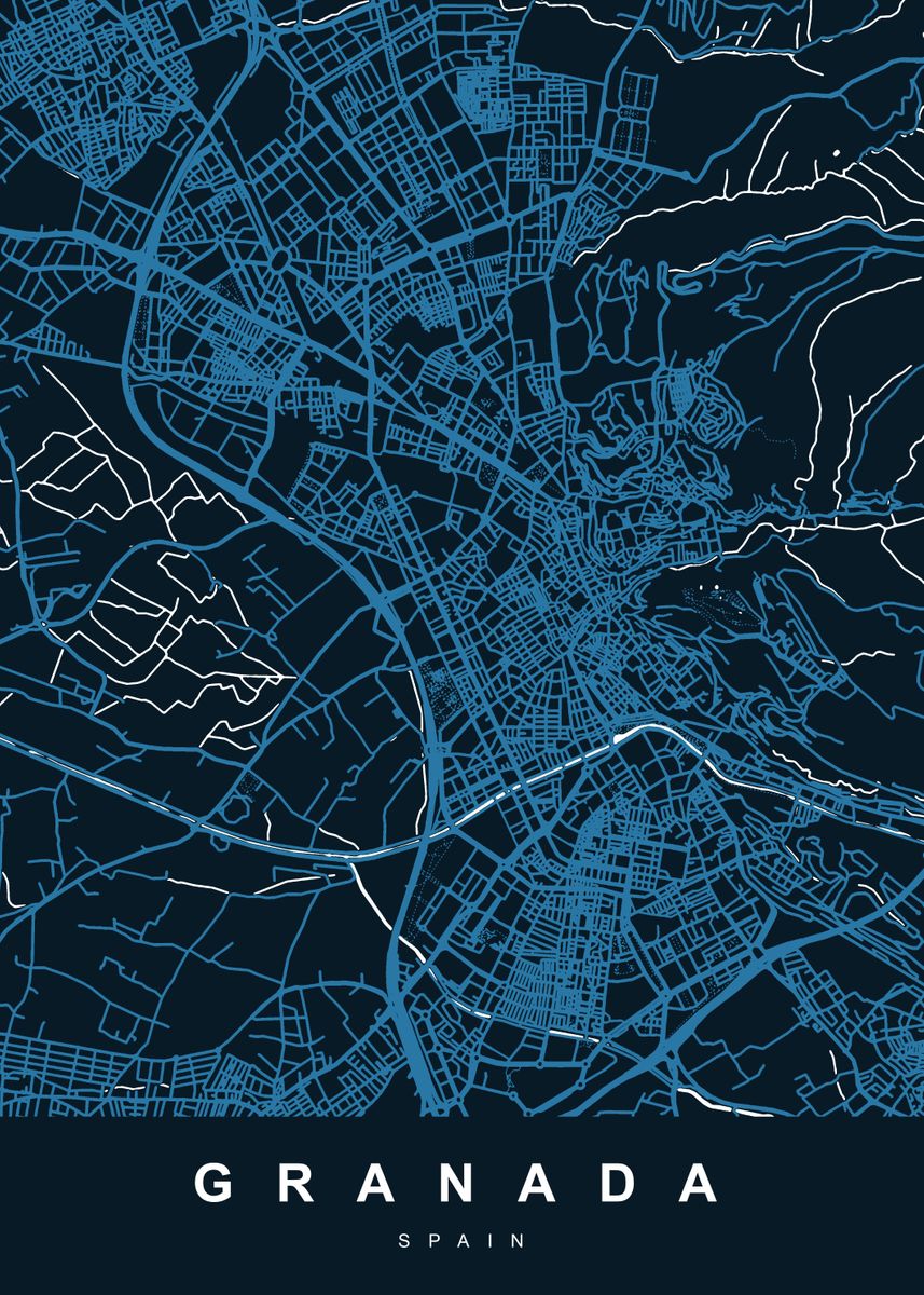 'Granada City Map Spain' Poster, picture, metal print, paint by ...