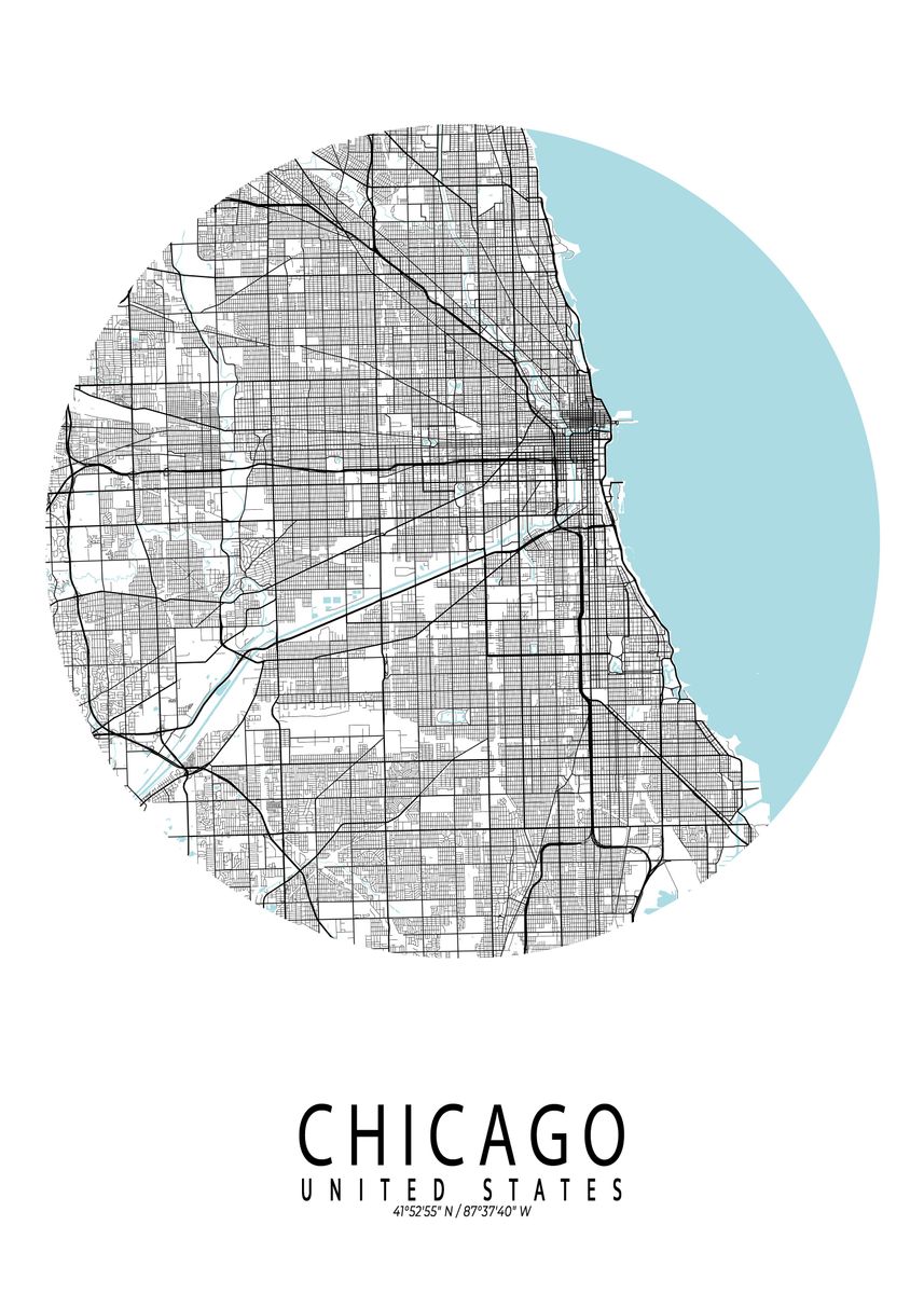 'Chicago City Map Circle' Poster, picture, metal print, paint by deMAP ...