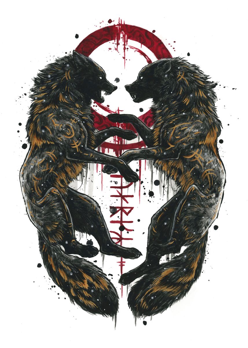 'Geri and Freki' Poster, picture, metal print, paint by Jonna Hyttinen ...