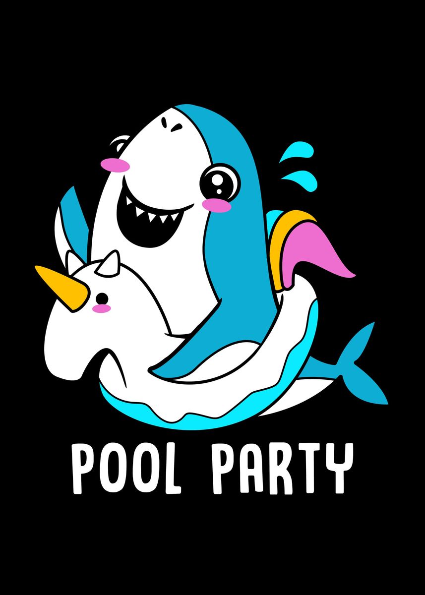 'Pool Party Shark' Poster, picture, metal print, paint by FunnyGifts ...