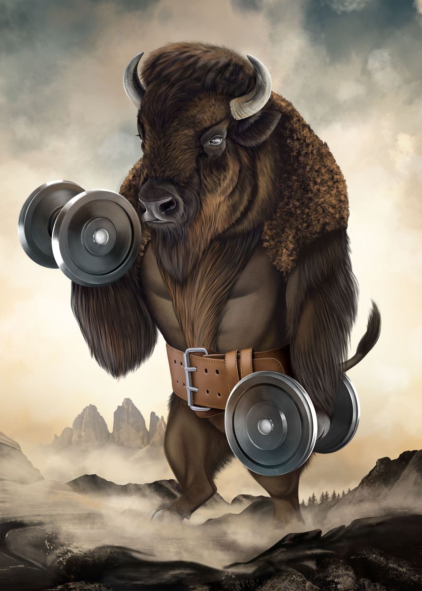 'Titan Bison Carry Dumbbell' Poster, picture, metal print, paint by ...