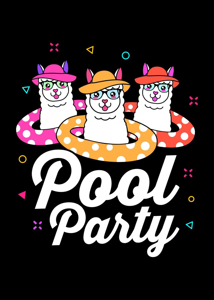 'Llama Pool Party' Poster, picture, metal print, paint by FunnyGifts ...