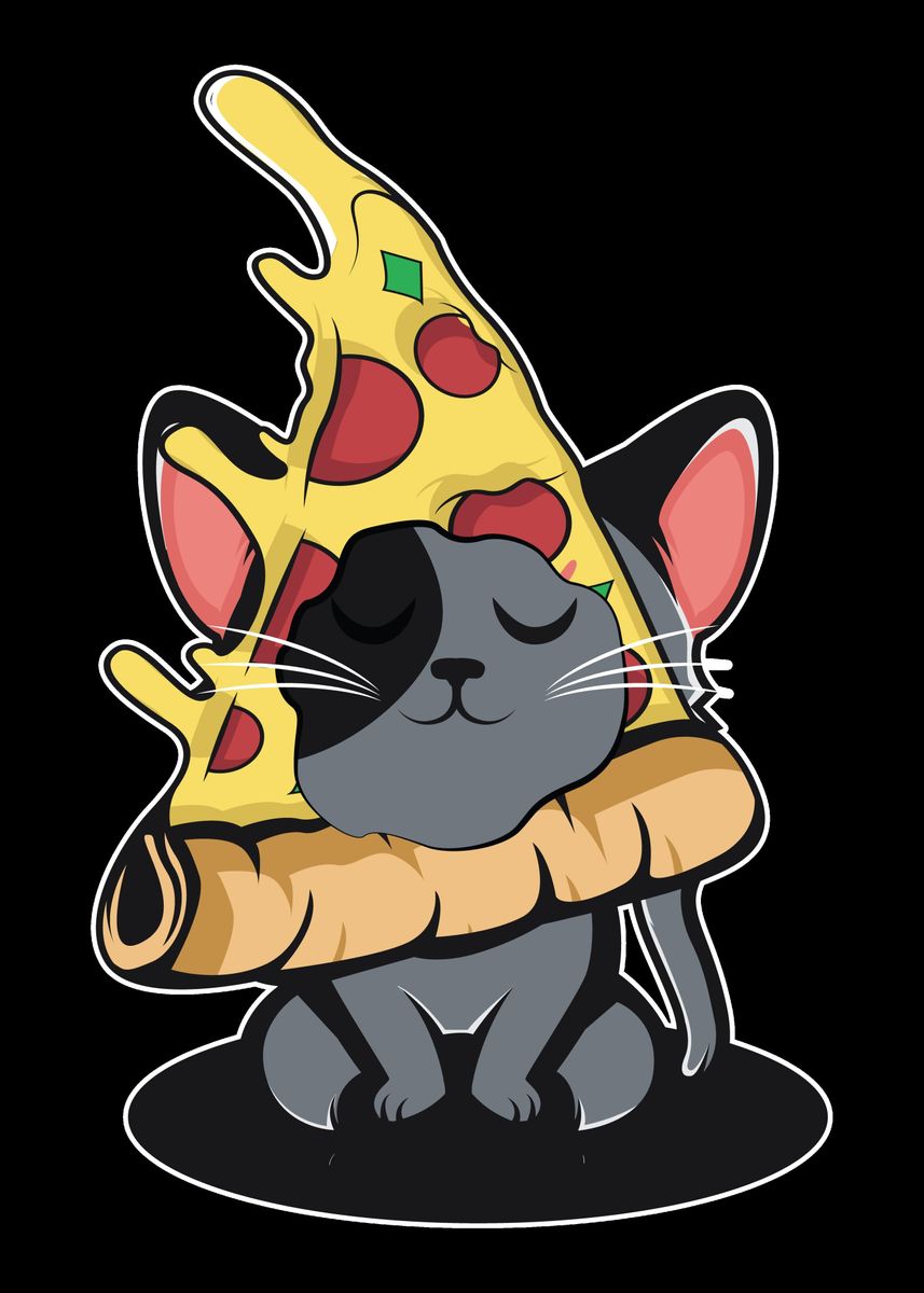 'Pizza Cat Funny Foodie and' Poster, picture, metal print, paint by ...