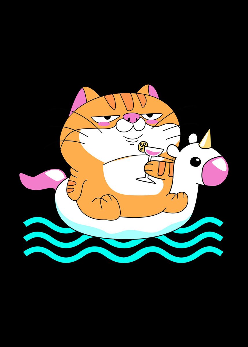 'Pool Party Cat' Poster, picture, metal print, paint by FunnyGifts ...