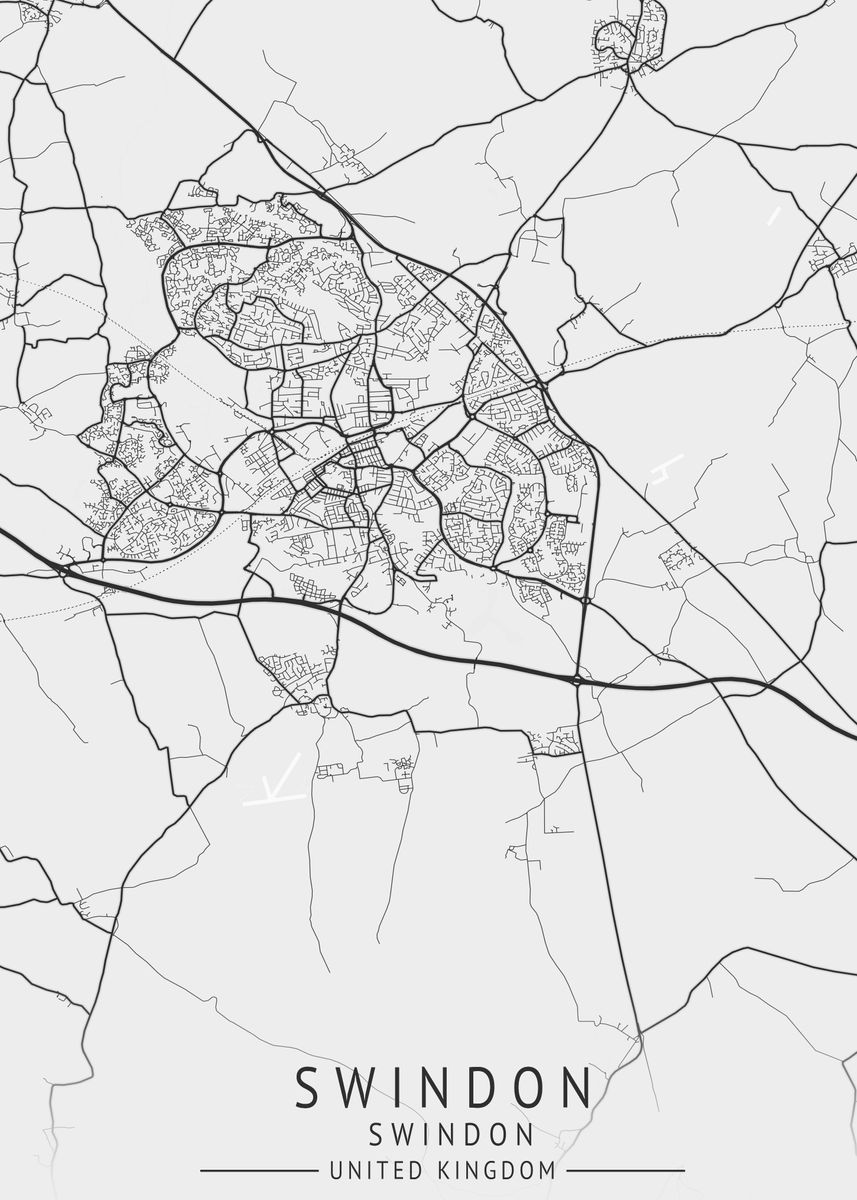 'Swindon England City Map' Poster, picture, metal print, paint by Tim ...