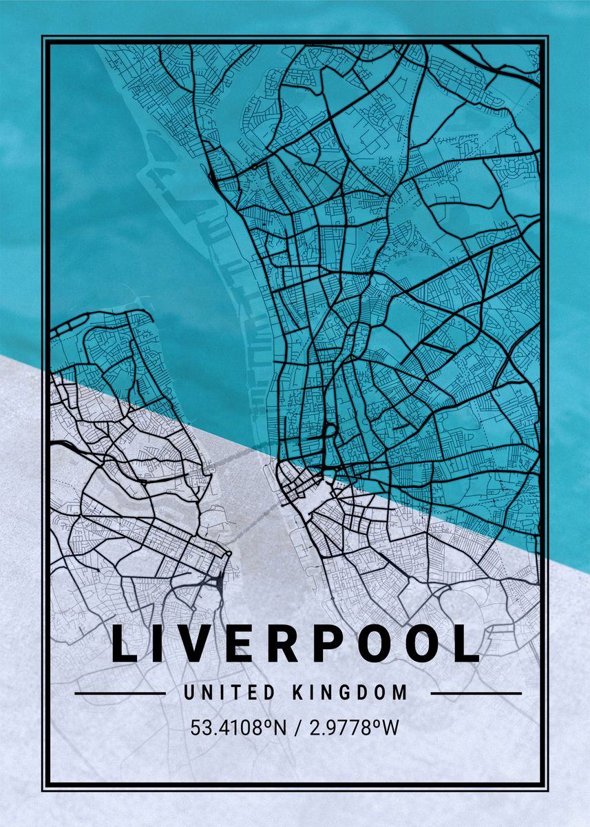 'Liverpool City Map England' Poster, picture, metal print, paint by Max ...