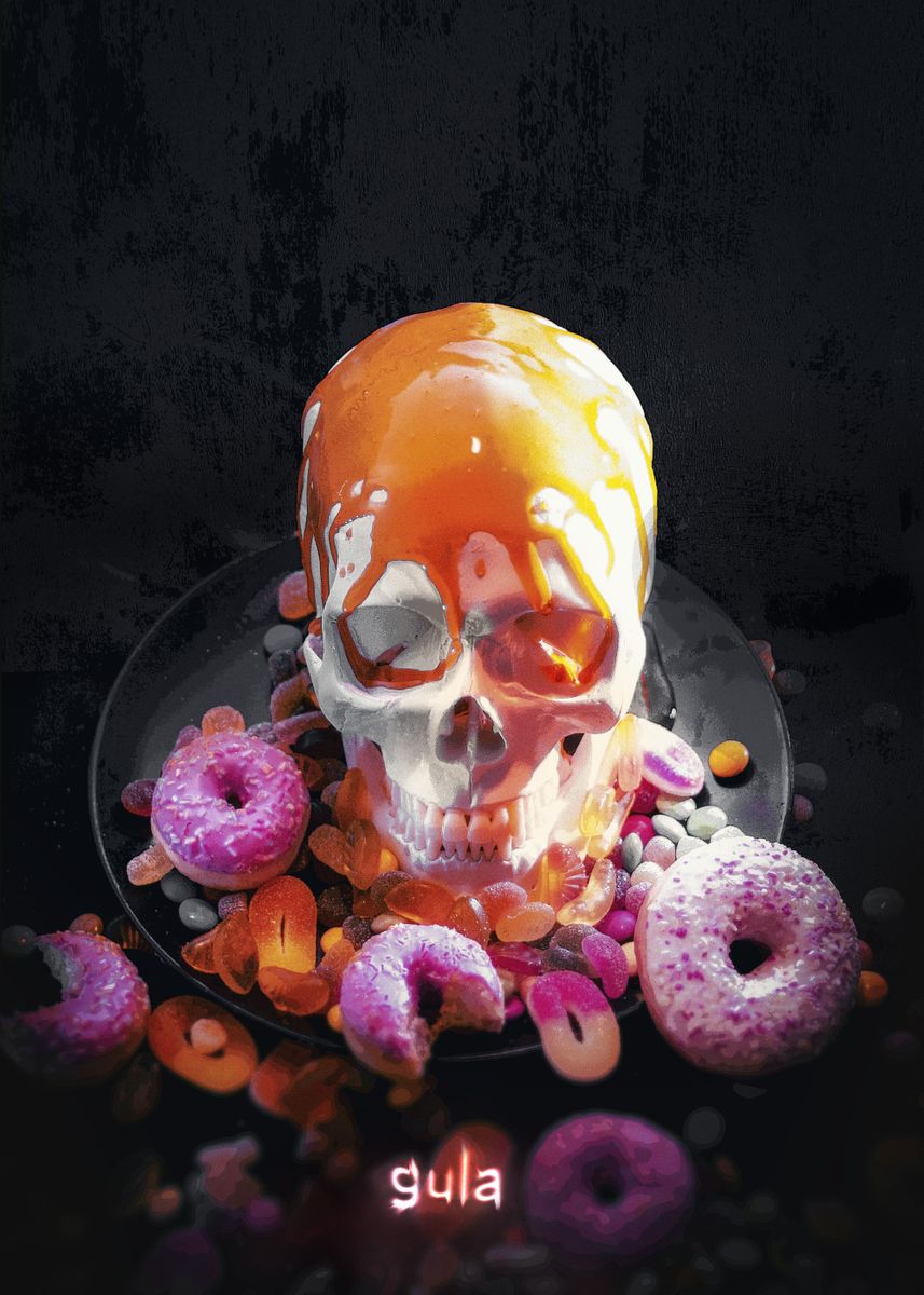 'Gluttony skull' Poster, picture, metal print, paint by Juergen Hopfner ...