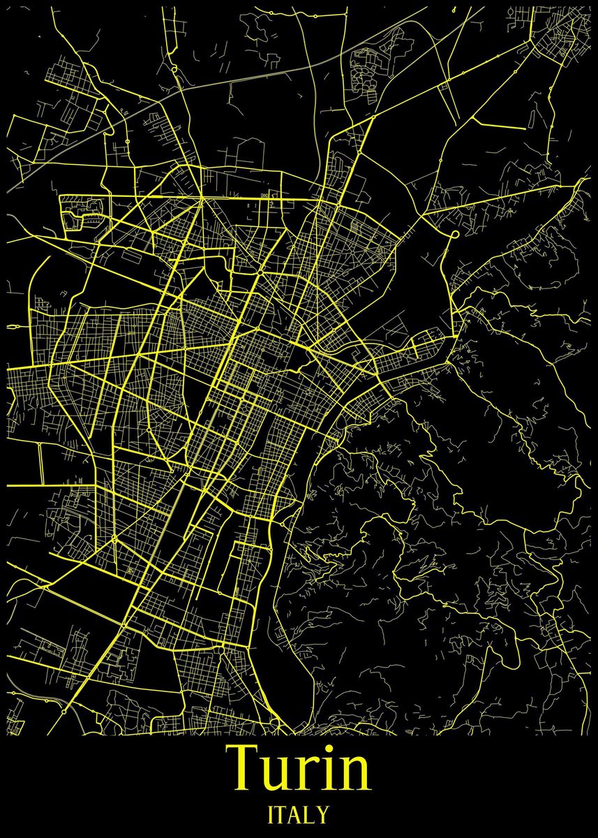 'Turin City Map Italy' Poster, picture, metal print, paint by Max Ronn ...