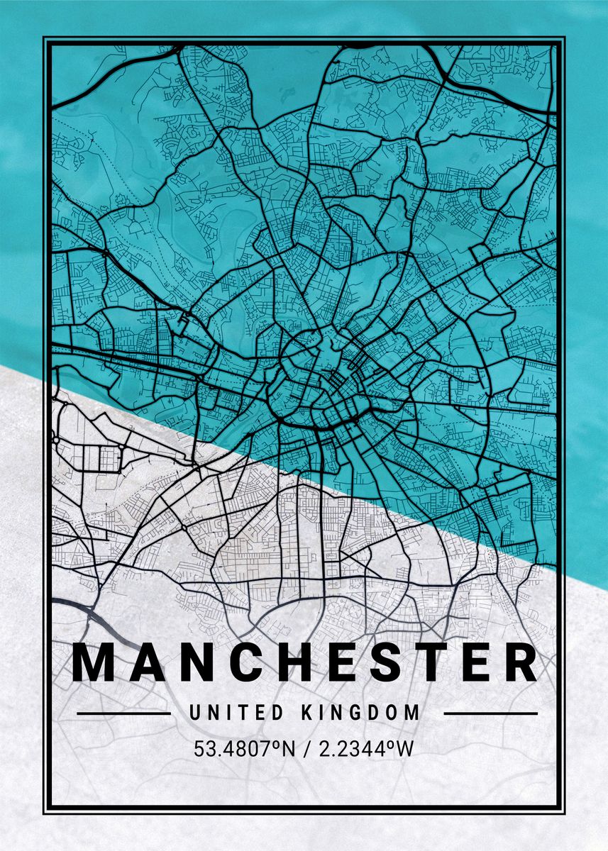'Manchester City Map UK' Poster, picture, metal print, paint by Max ...