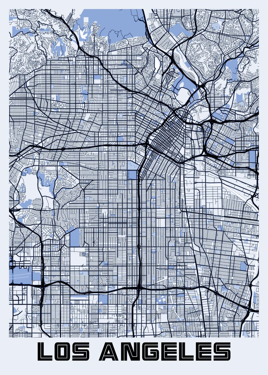'Los Angeles City Map USA' Poster, picture, metal print, paint by Max ...