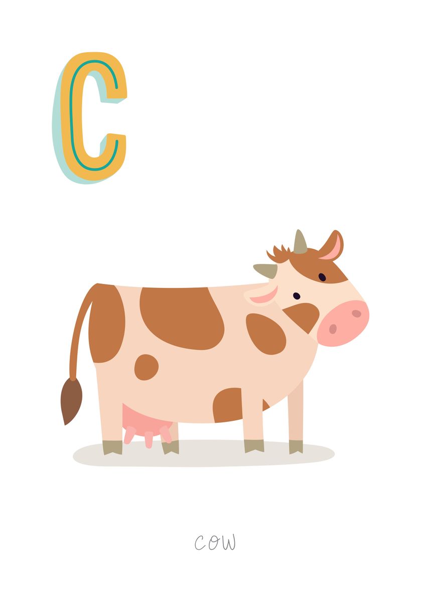 'Animal Alphabet C Cow' Poster, picture, metal print, paint by dkDesign ...