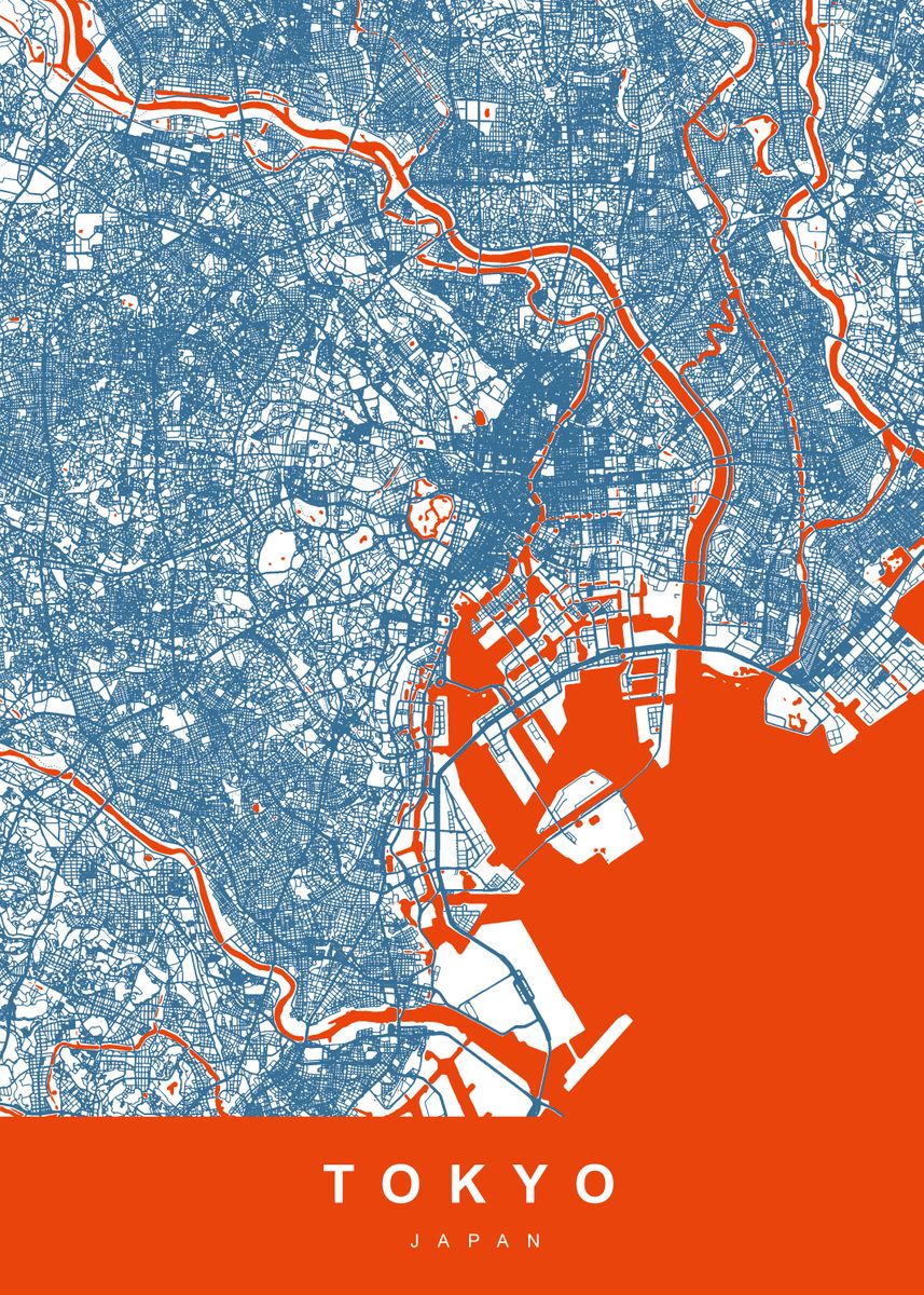 'TOKYO City Map Japan' Poster, picture, metal print, paint by UrbanMaps ...
